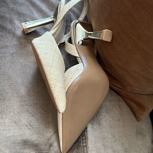 Zara | Shoes | Zara Raffia Sling Backs With Gold High Heels | Poshmark